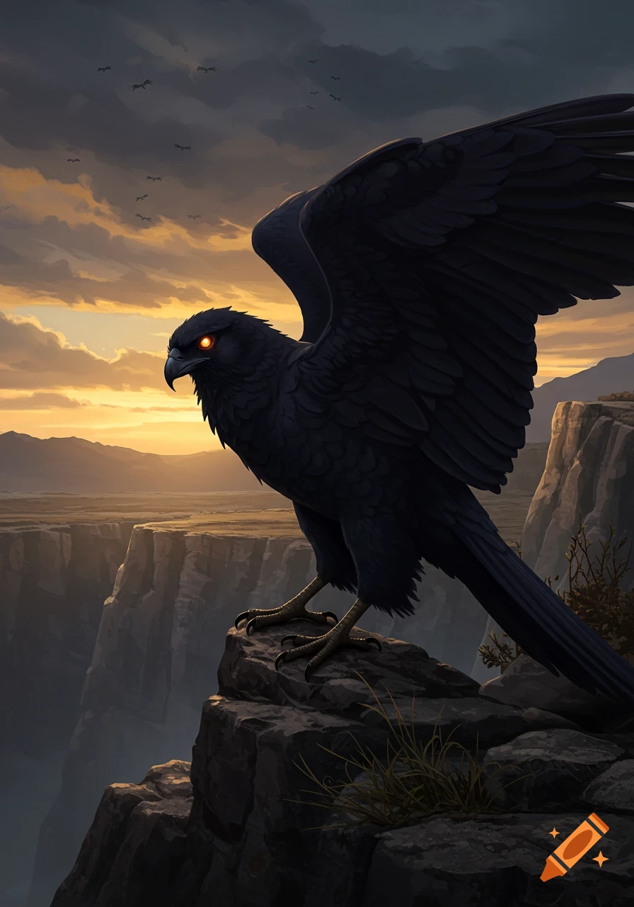 A majestic brown eagle with outstretched wings soars through a dramatic ...