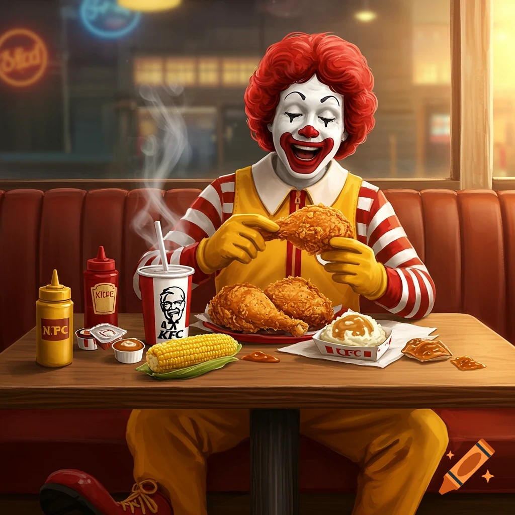 An illustration of a Black man eating watermelon and fried chicken ...