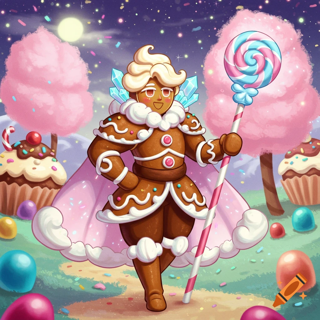 A cheerful pink and blue jester character holds a magic staff in a ...