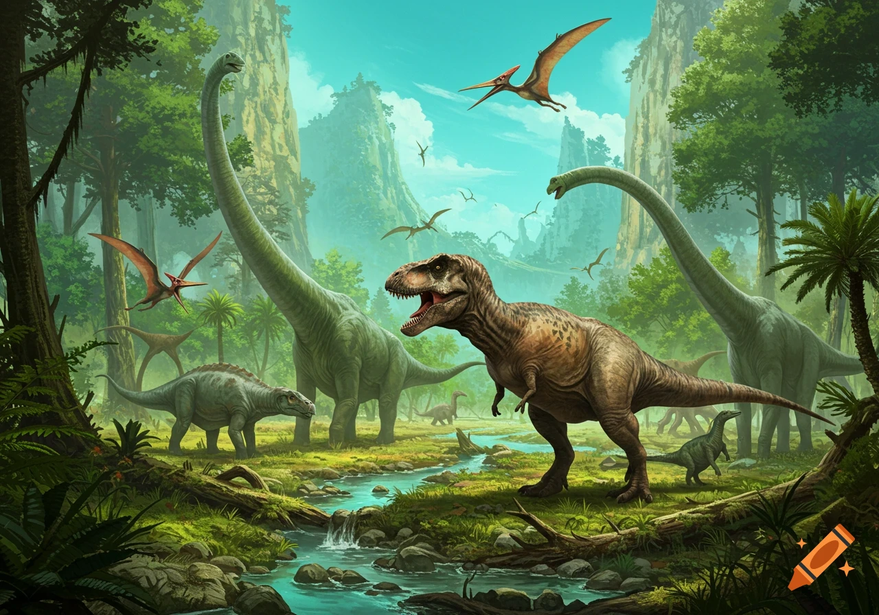 A muscular dinosaur-man with a loincloth rides a green and red raptor ...