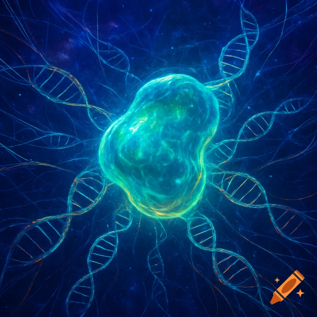 A vibrant microscopic view of a glowing blue antibiotic structure among ...