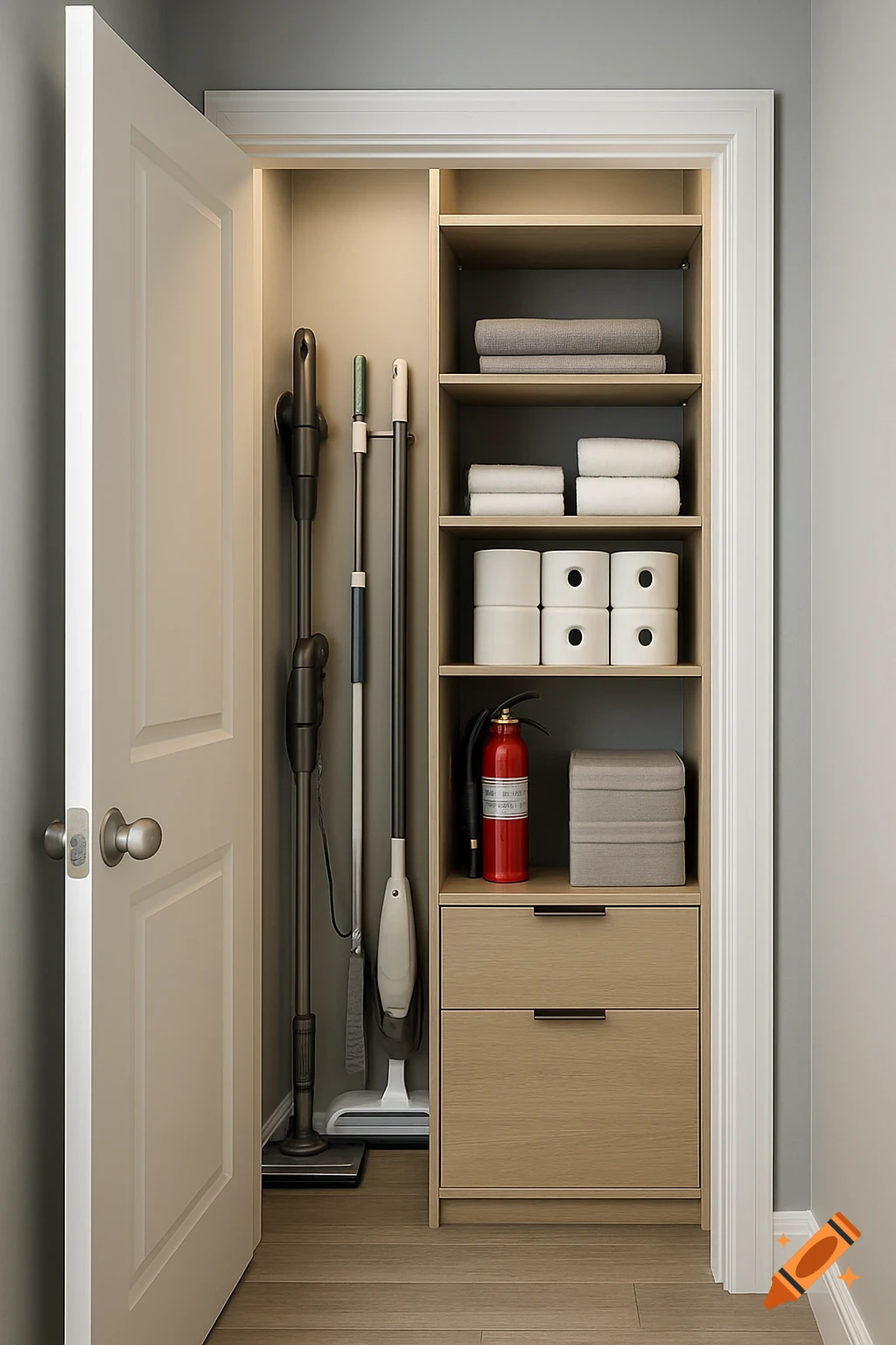 A modern, photorealistic bedroom with a double bed, en-suite bathroom ...