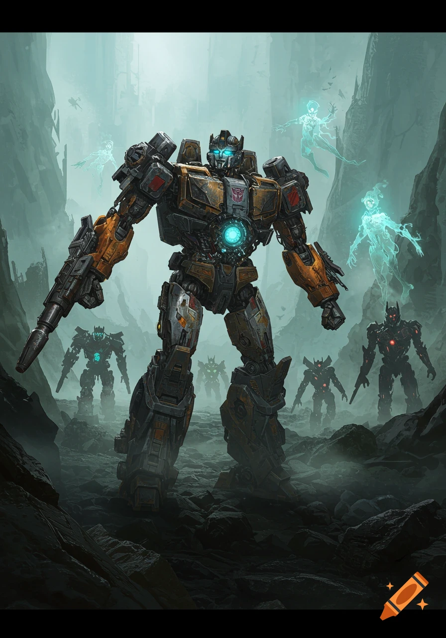 Close-up of a tactical samurai helmet with an orange glowing oni mask ...