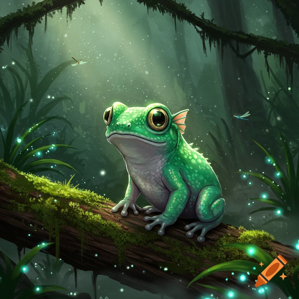 A large, vibrant green frog-like grung with glowing tribal patterns ...
