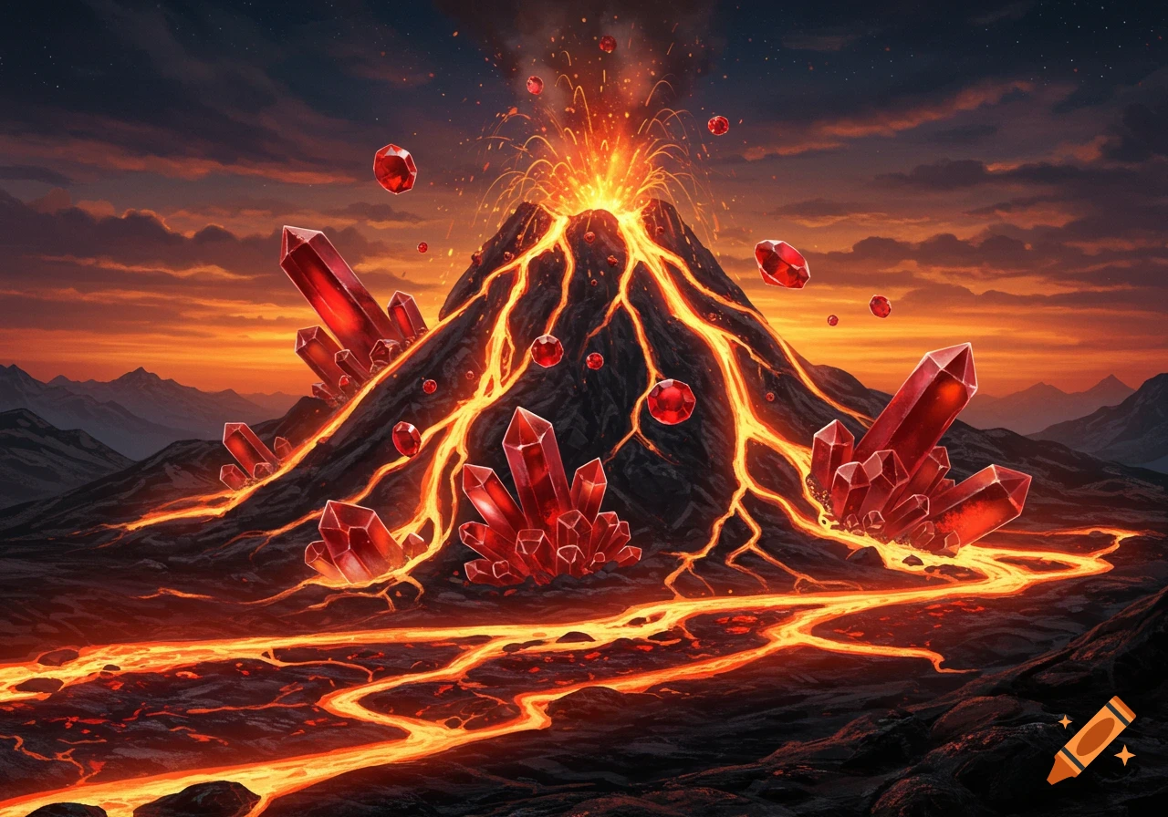 A bald Black child in a wheelchair floats above an erupting volcano ...