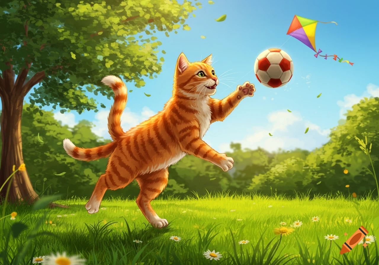 An illustration of a contented orange cat sleeping in a hammock between ...