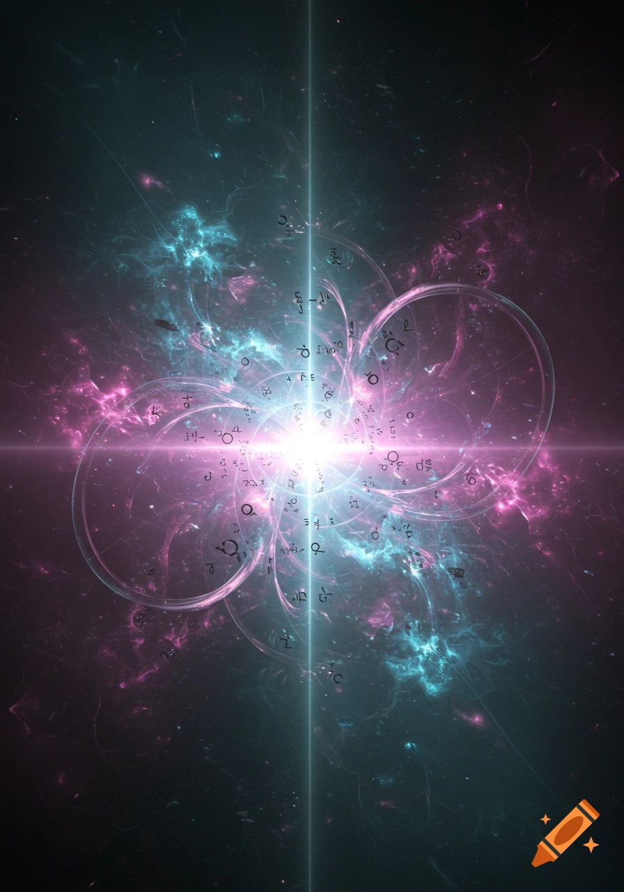 Vibrant cosmic explosion with a central orange and blue eye-like nebula ...