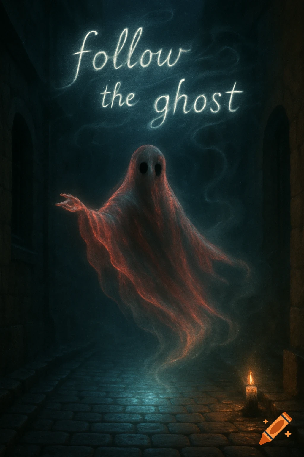 A friendly white ghost floats next to an orange pumpkin with a red 'X ...