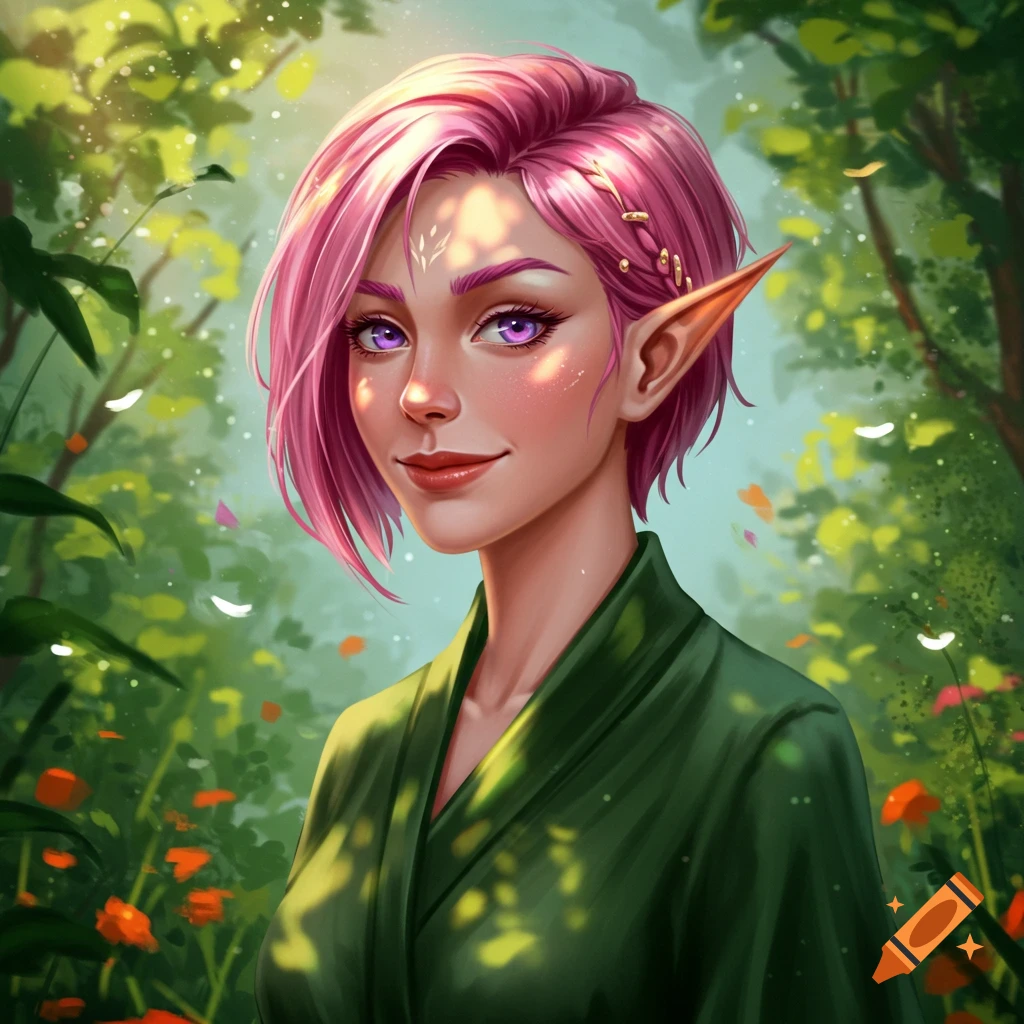 Stylized character with teal hair, deer ears, small antlers, pink eyes ...