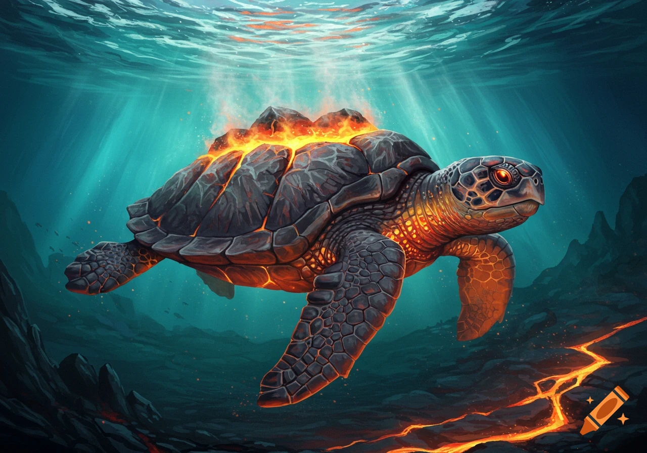 A vibrant illustration of a large orange starfish on a rocky seabed, illuminated by sun rays ...