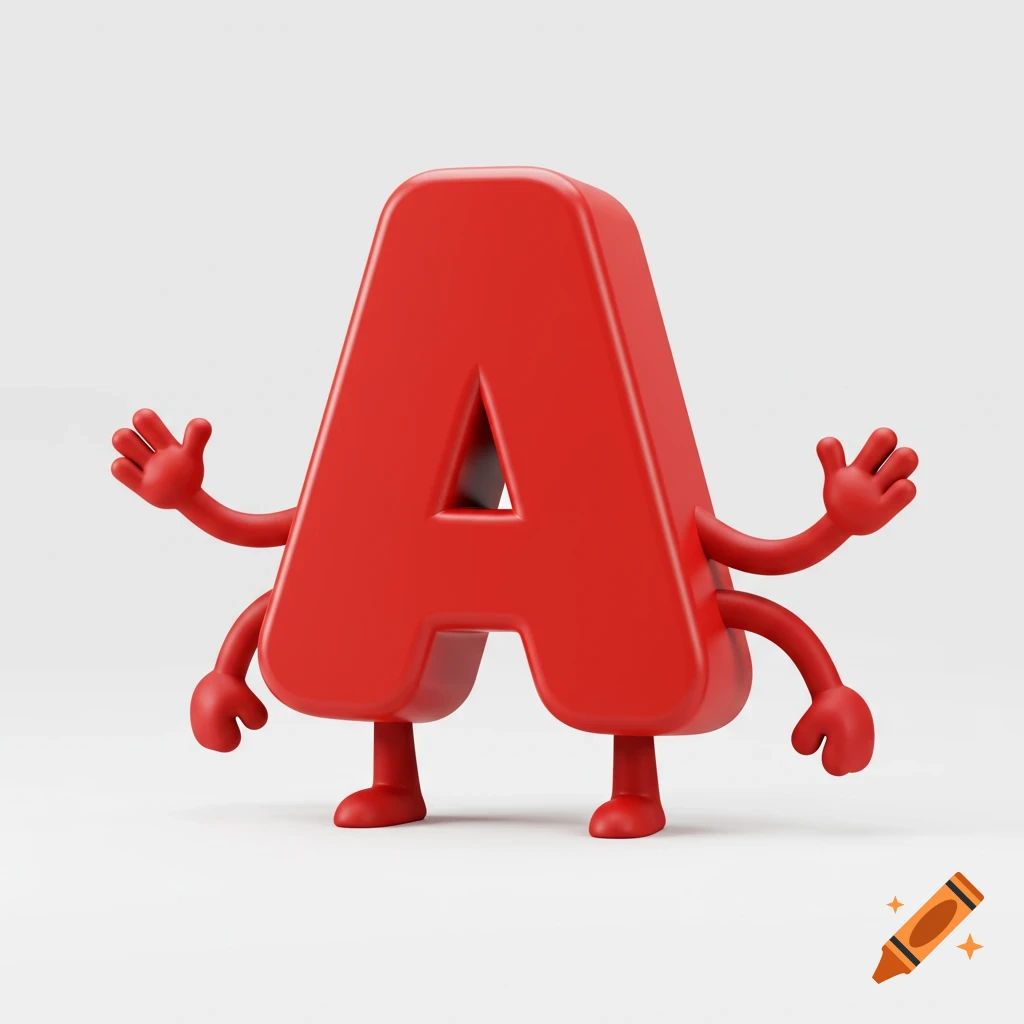A red 3D letter A with small red cartoon arms and legs, standing on a ...