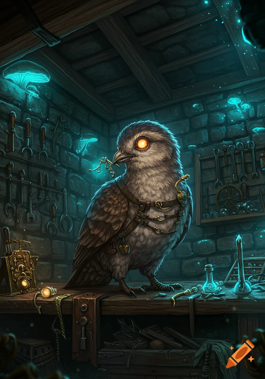 A shoebill stork dressed in a green and gold cleric's robe stands on a ...