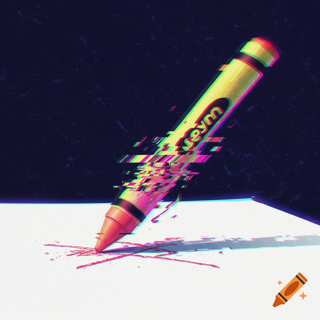 A yellow cartoon crayon with a sad human-like face stands against an ...