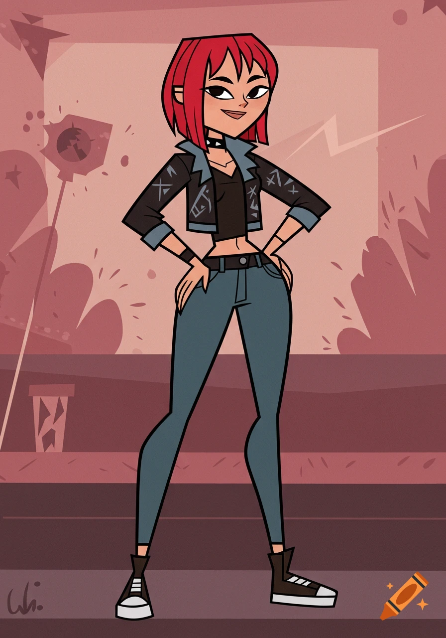 Cartoon character with blonde hair, tan skin, pink crop top, denim ...