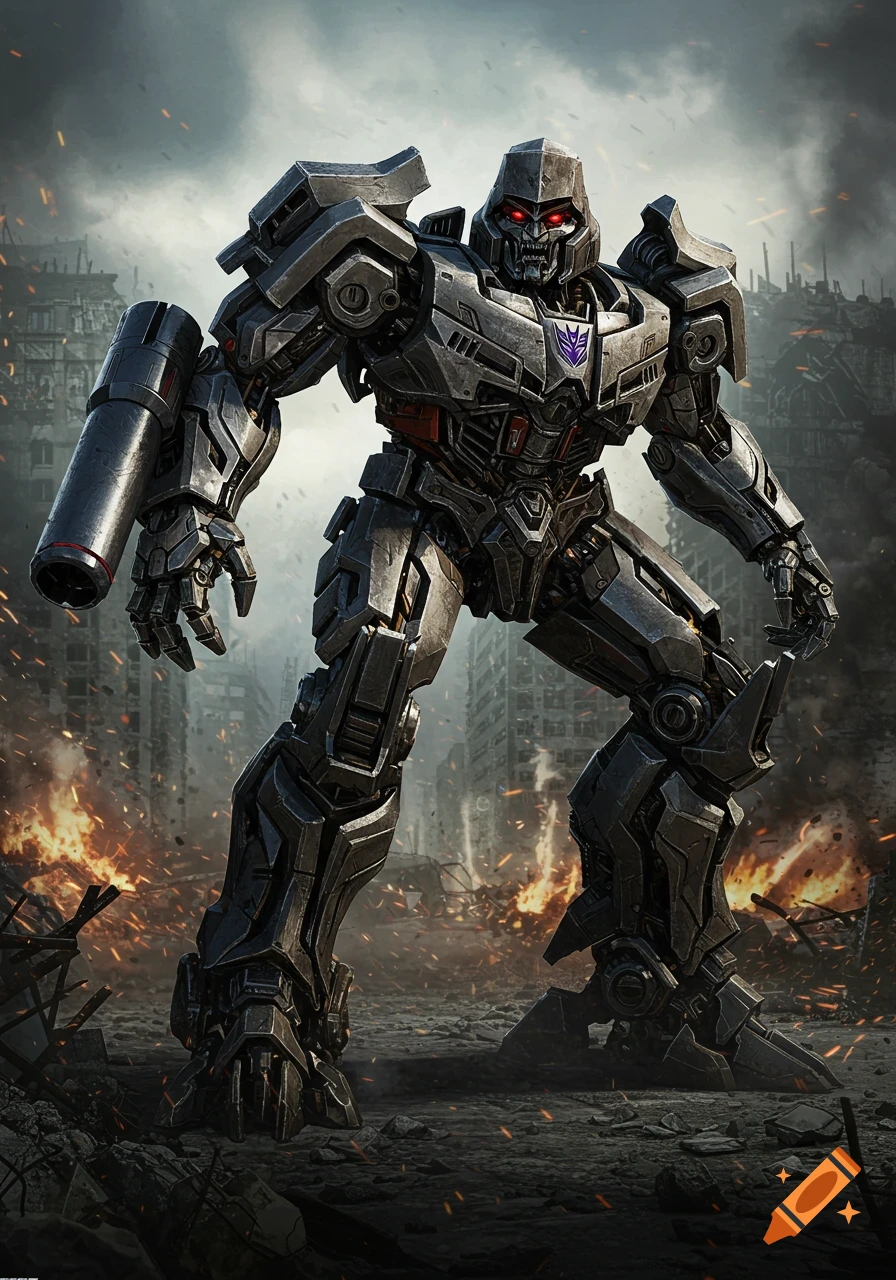 A full-body cartoon illustration of the gray, angular robot Megatron ...