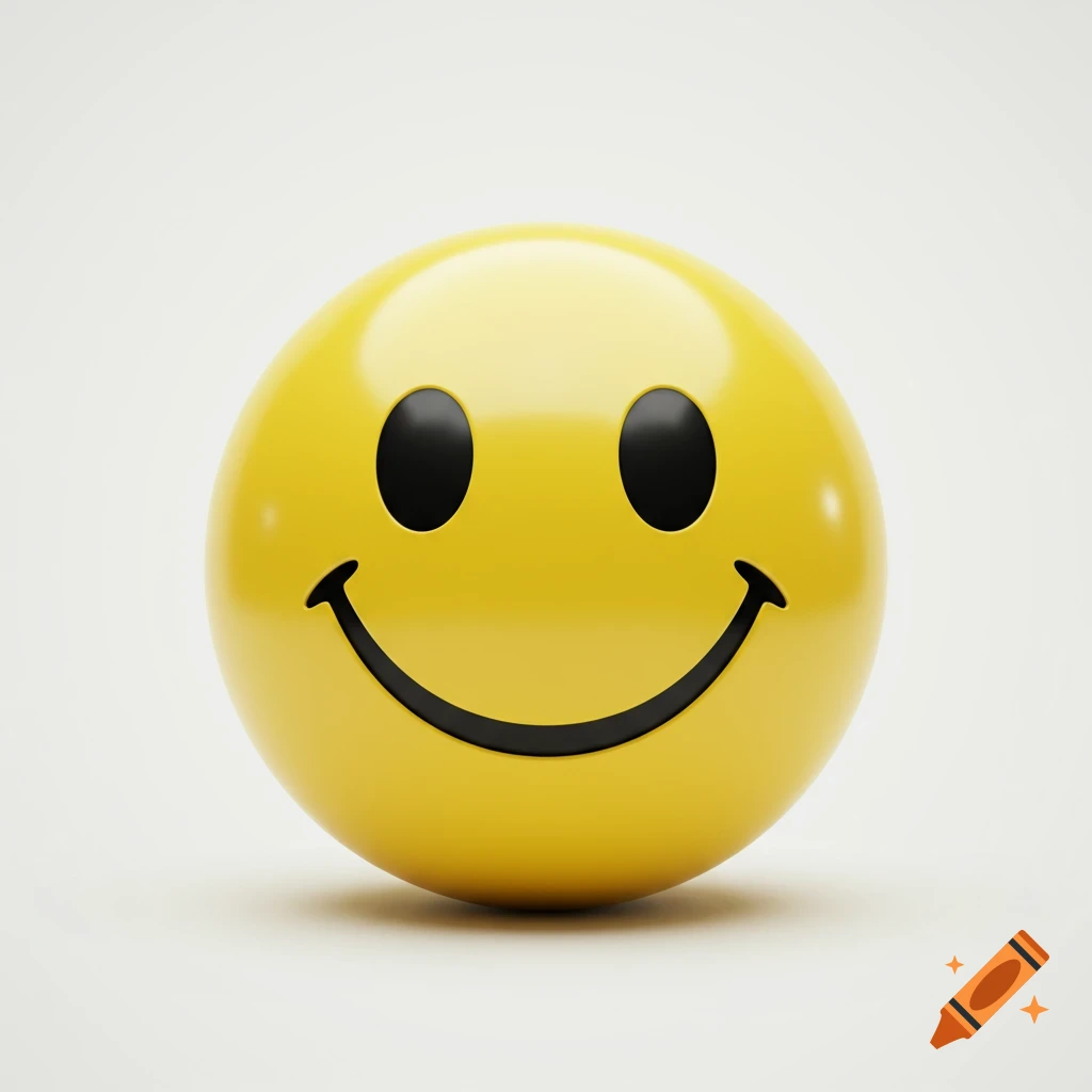 A classic yellow smiley face with black oval eyes and a curved black ...