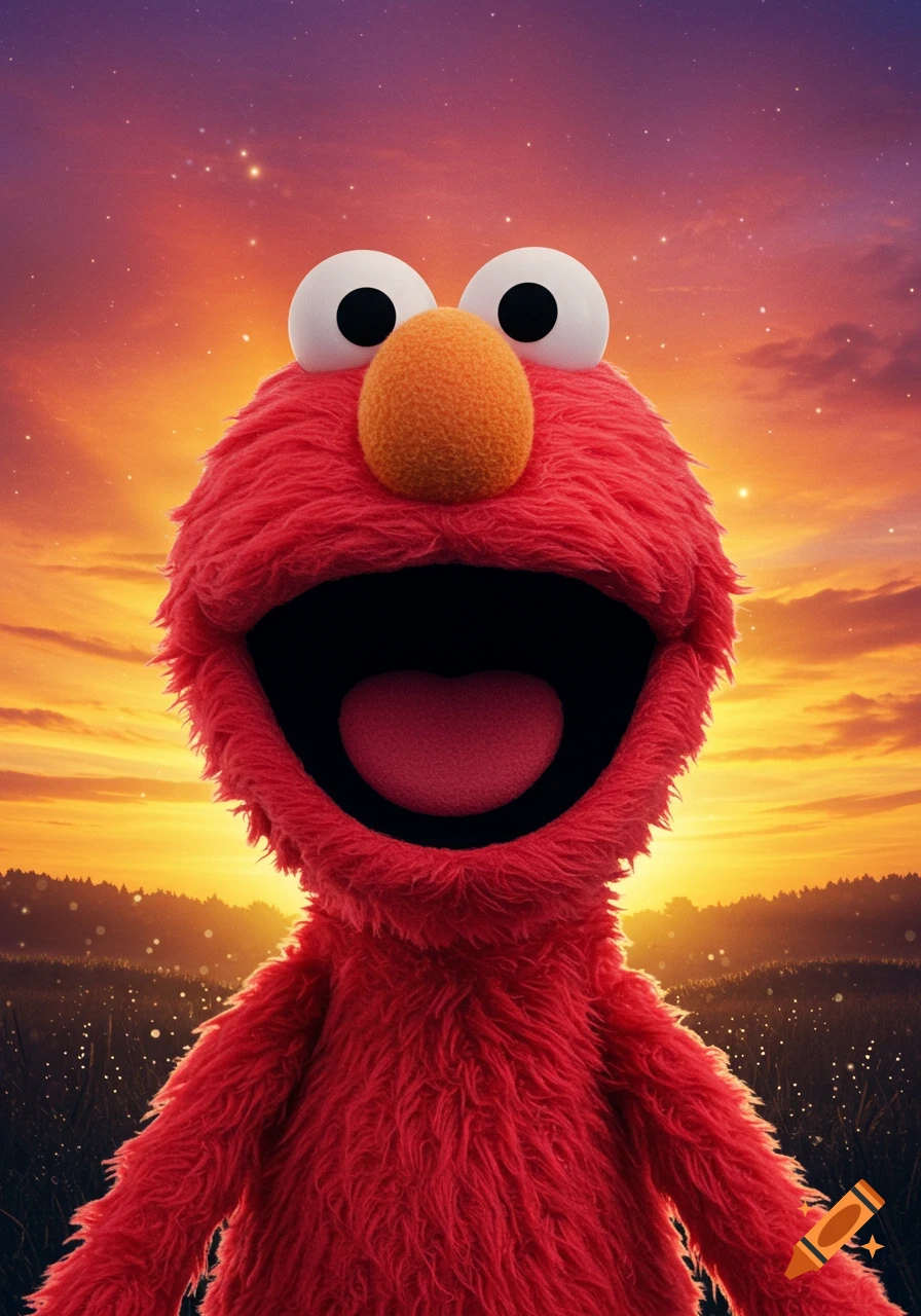 Elmo smiles happily in a sunny field of white daisies with yellow ...