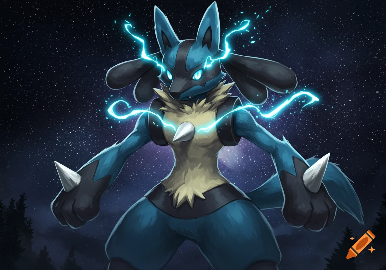 A digital art image of Lucario from Pokemon as a merman, with a blue ...