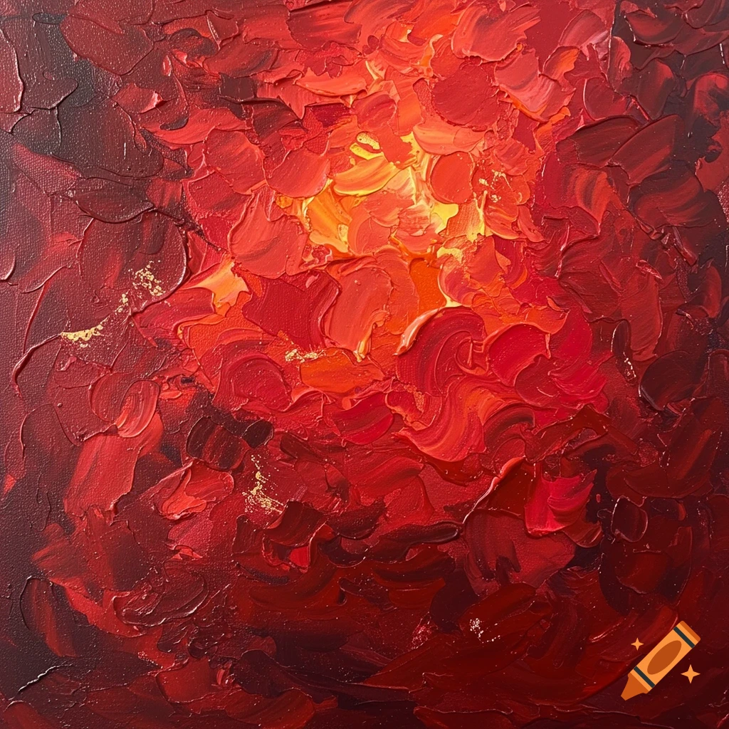 An abstract oil painting with thick, textured brushstrokes in shades of ...