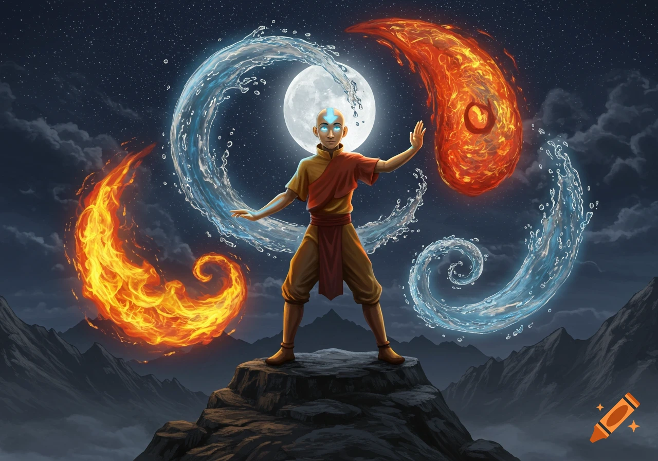 Aang from Avatar: The Last Airbender stands in a powerful pose ...