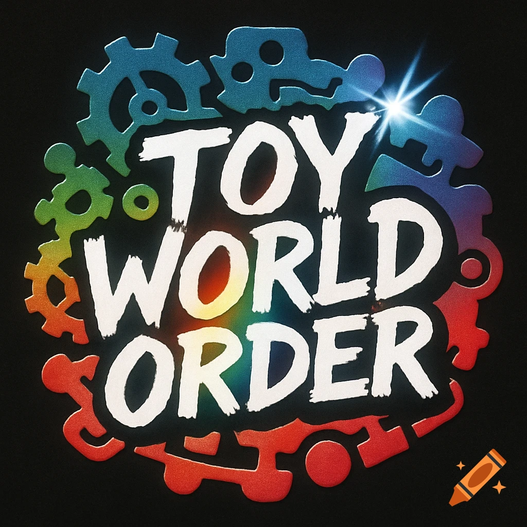 A colorful logo with white, distressed text spelling "TOY WORLD ORDER ...