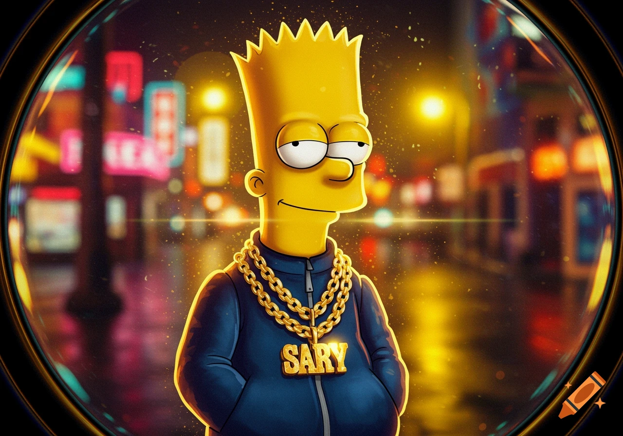 Bart Simpson's head is affixed to the top of a realistic, yellow human ...