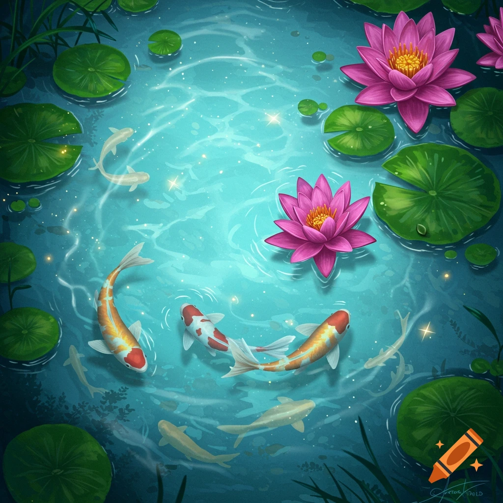 Ethereal fantasy illustration of glowing pink lotus flowers and red-and ...