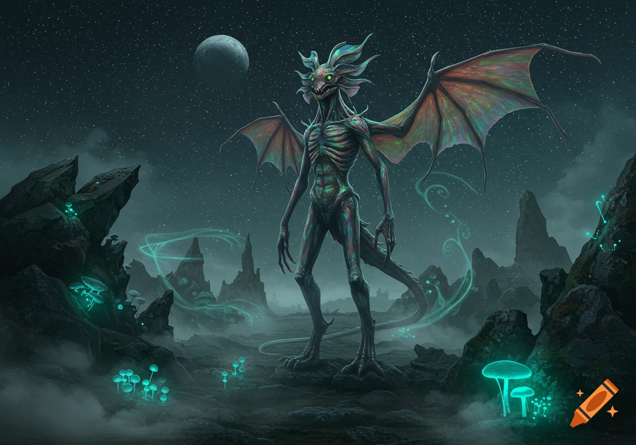 A dark, multi-legged chasmfiend monster with glowing eyes and cyan ...