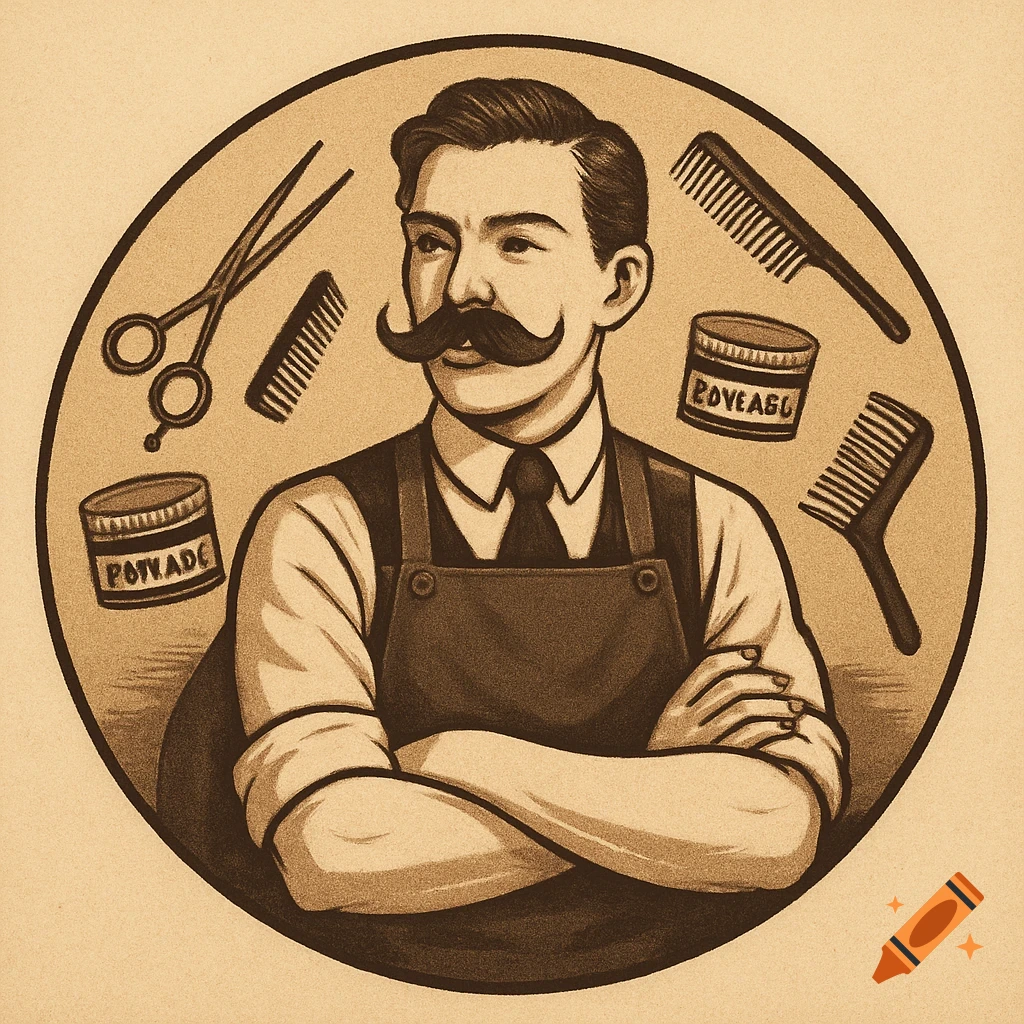 Vintage illustration of a male barber with a handlebar mustache and ...