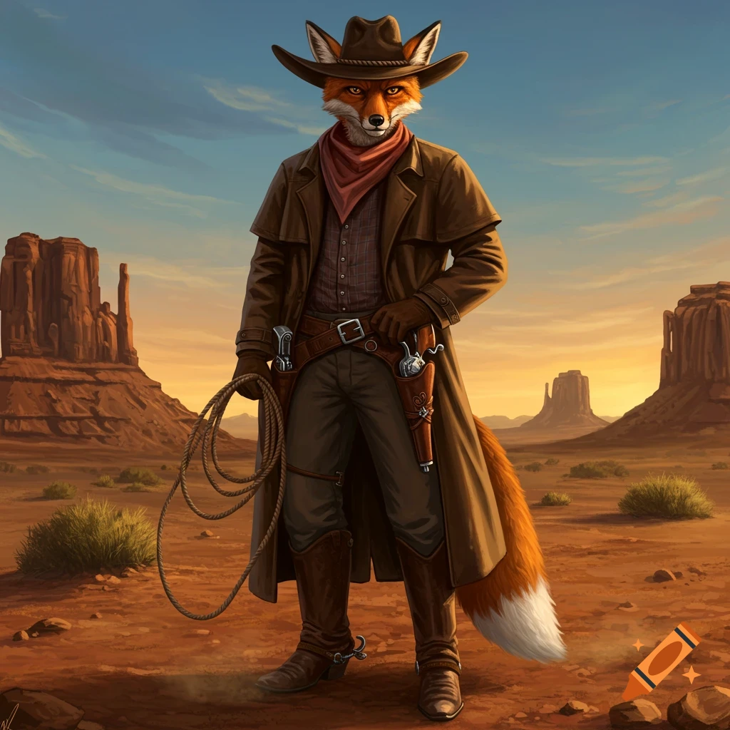 Mickey Mouse in a black cowboy hat, coat, and boots, standing in a ...