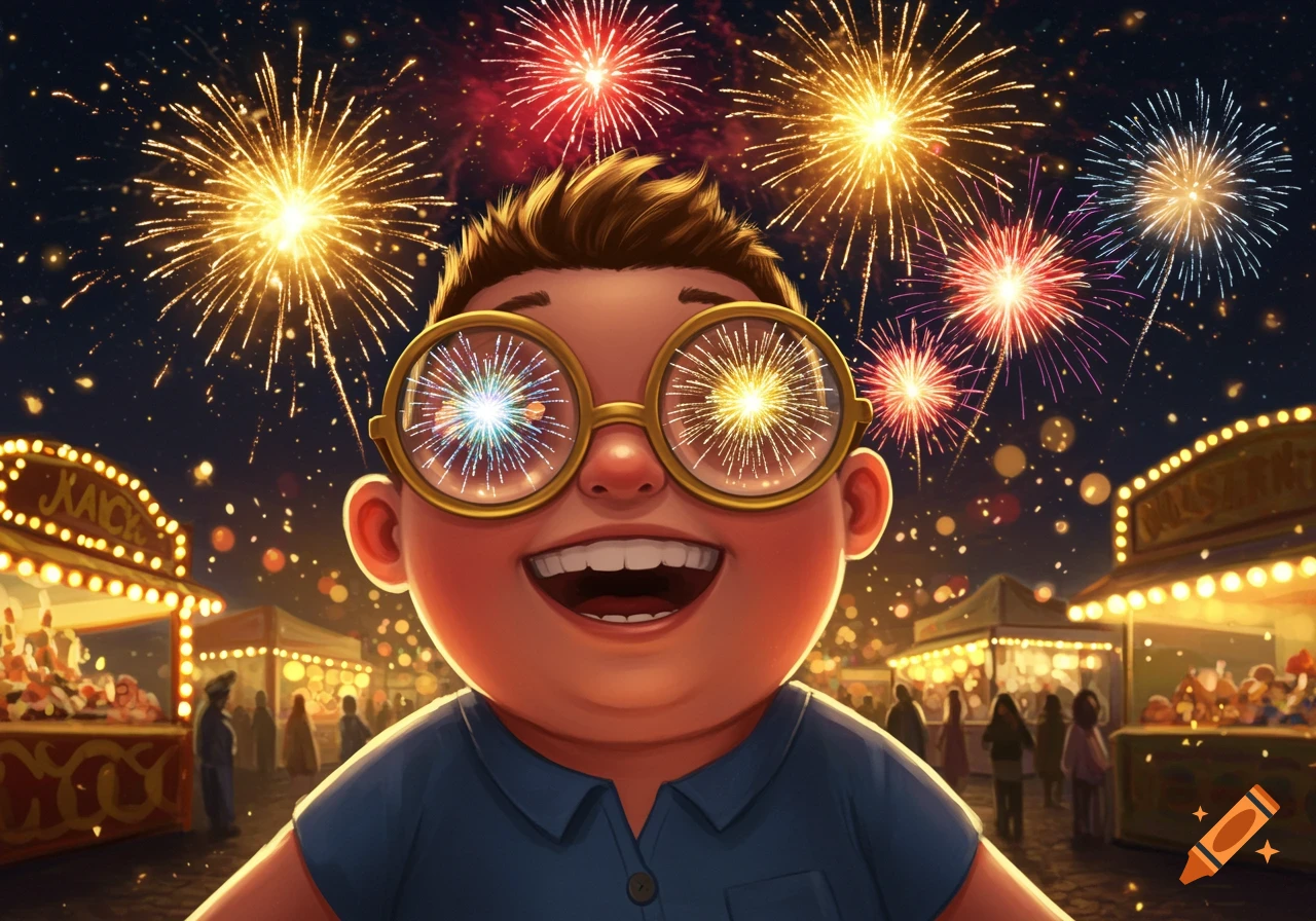 Colorful fireworks explode in the night sky above a city, with the ...