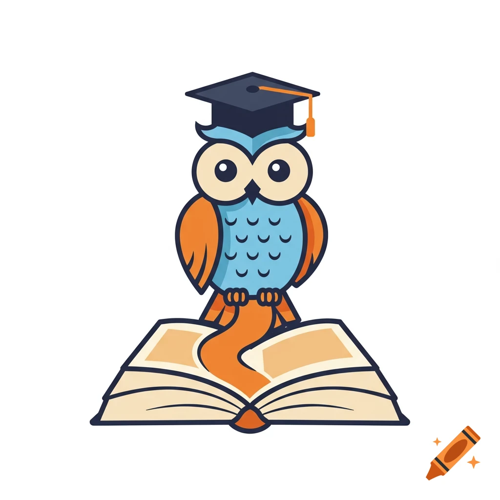 A friendly, blue cartoon book character with big eyes, glowing pages ...