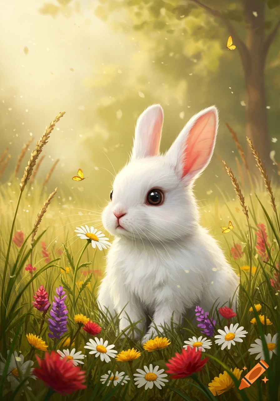 A cute fluffy white baby rabbit with floppy ears eating a carrot in a ...