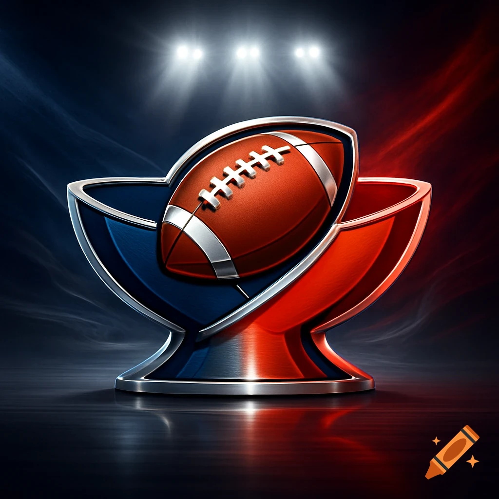 A stylized football logo featuring a brown football centered within a ...