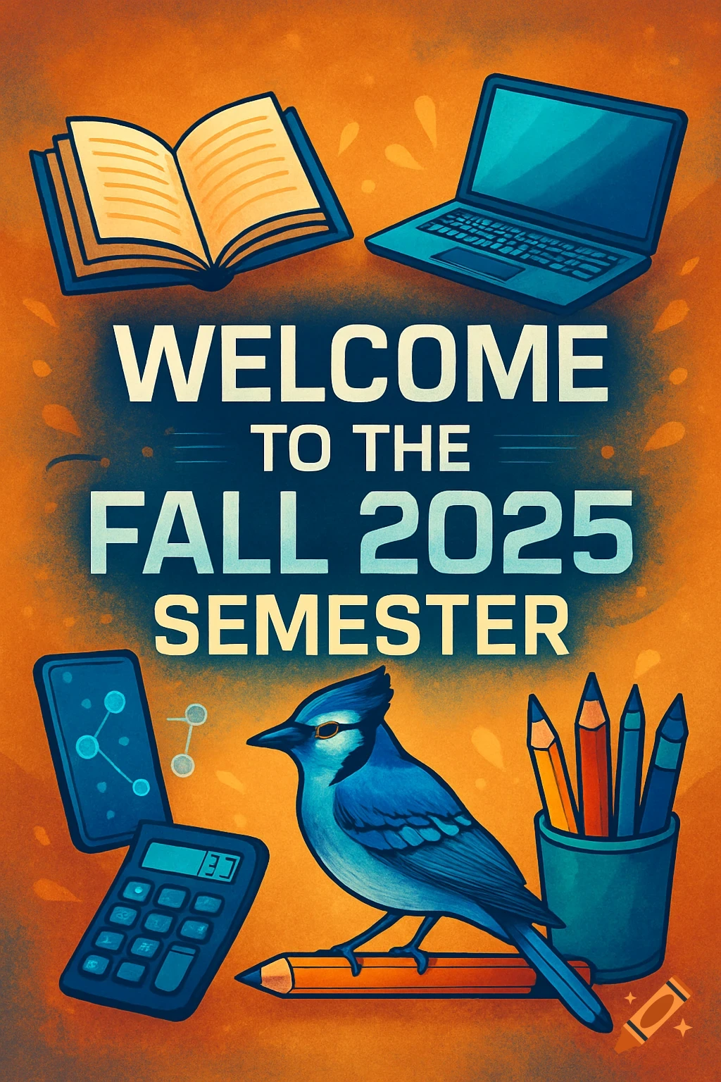 A cartoon University of Kansas Jayhawk mascot in a sketch style, holding a large pencil ...