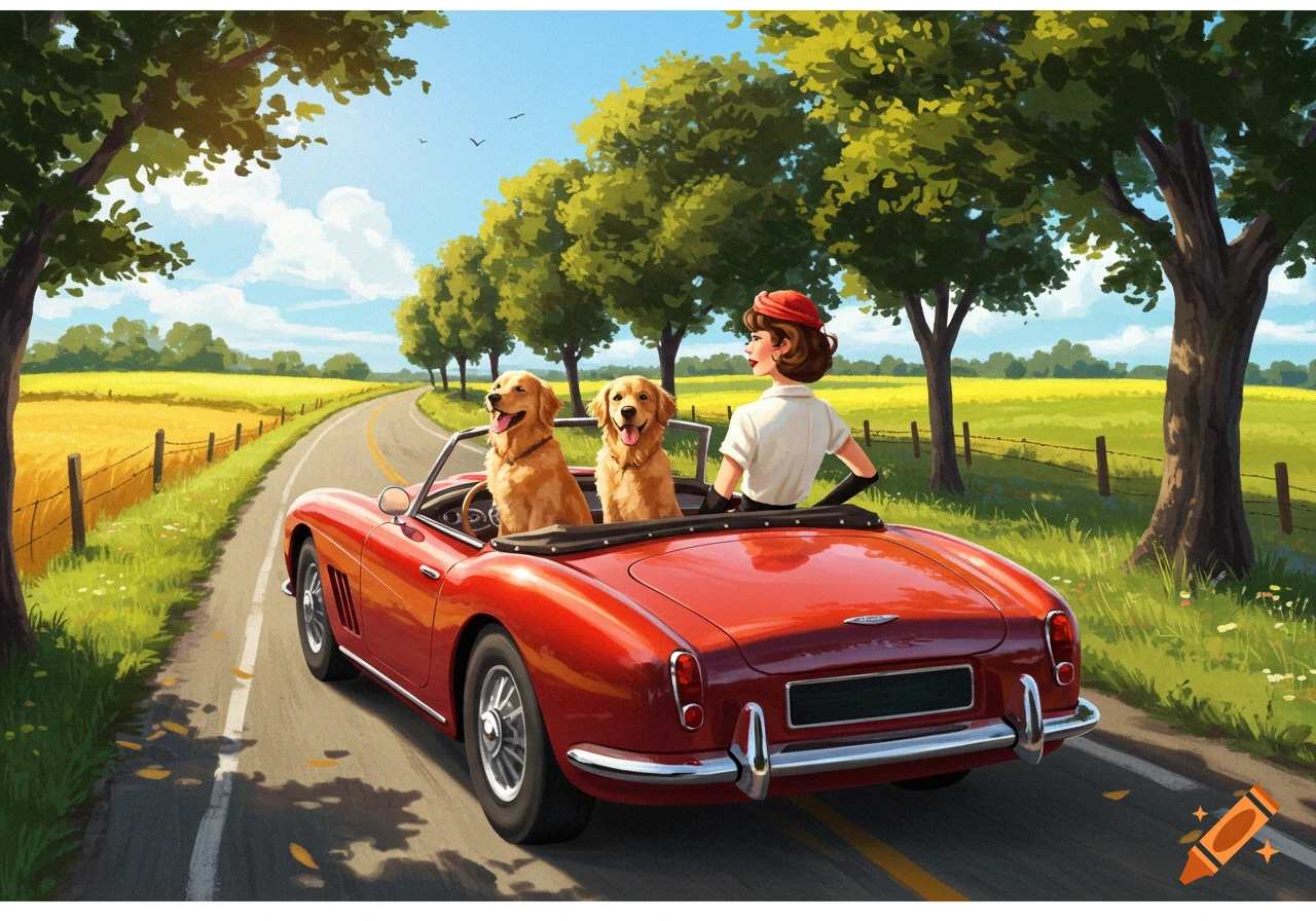 Luz Noceda and Amity Blight, in cartoon style, sit on a red convertible ...