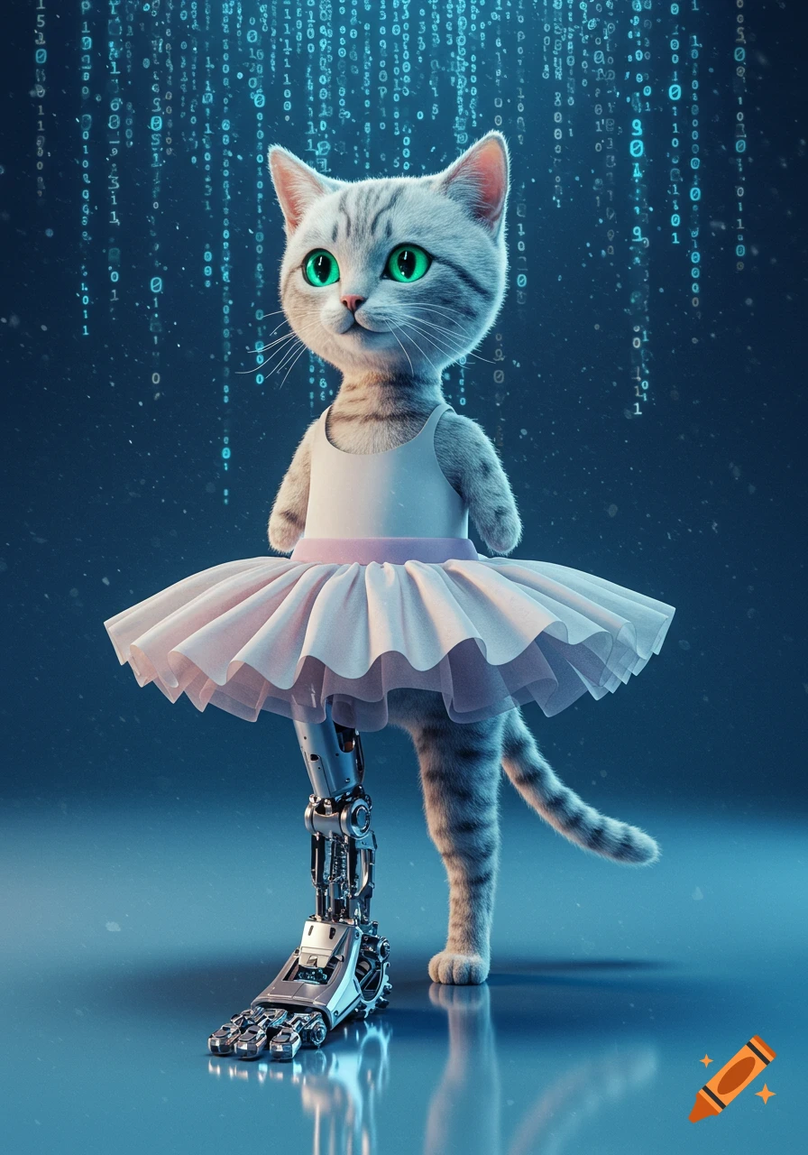 A hyper-realistic blue cat with striped fur wears a large red and ...