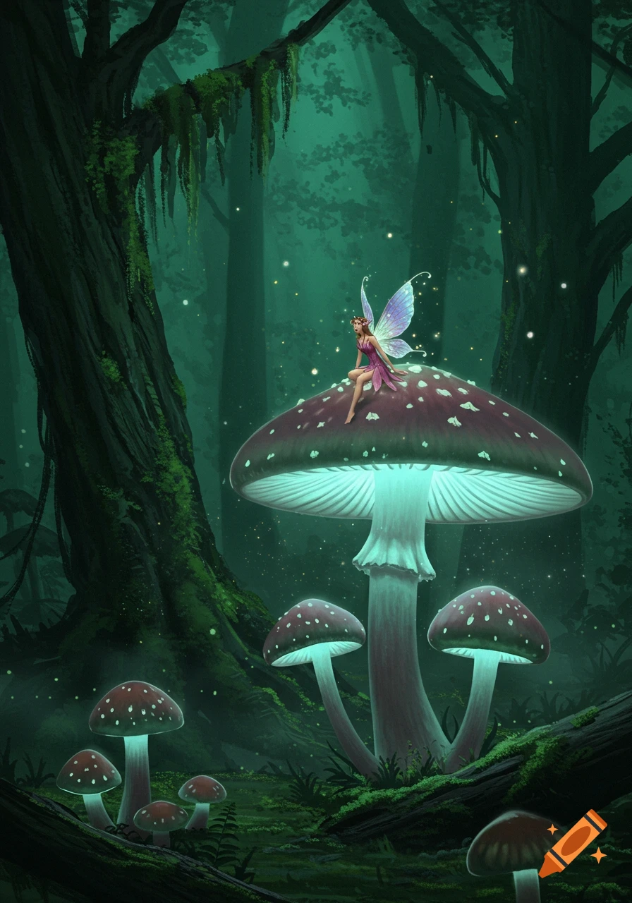 A green-skinned woman in a flowing dress stands next to a giant green ...