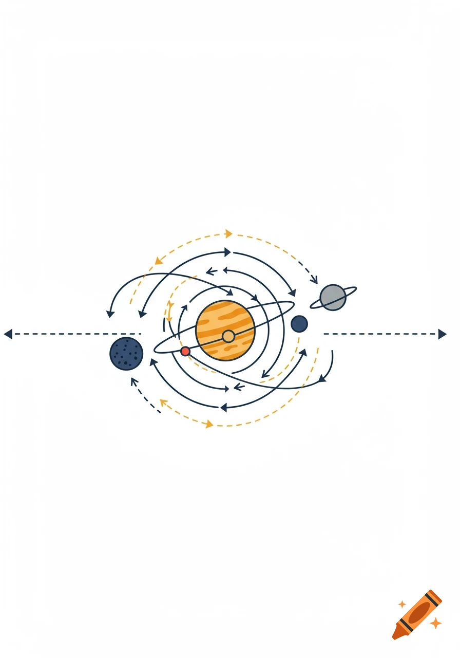 Clipart illustration of planets orbiting a central planet, with arrows ...