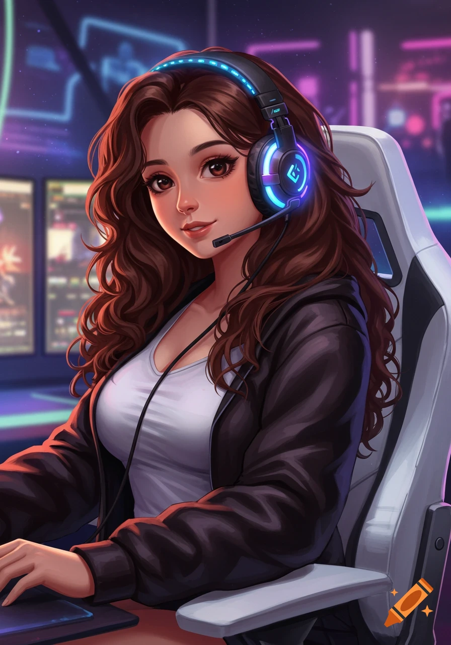 Anime-style character with reddish-brown hair in a bun, wearing a white ...