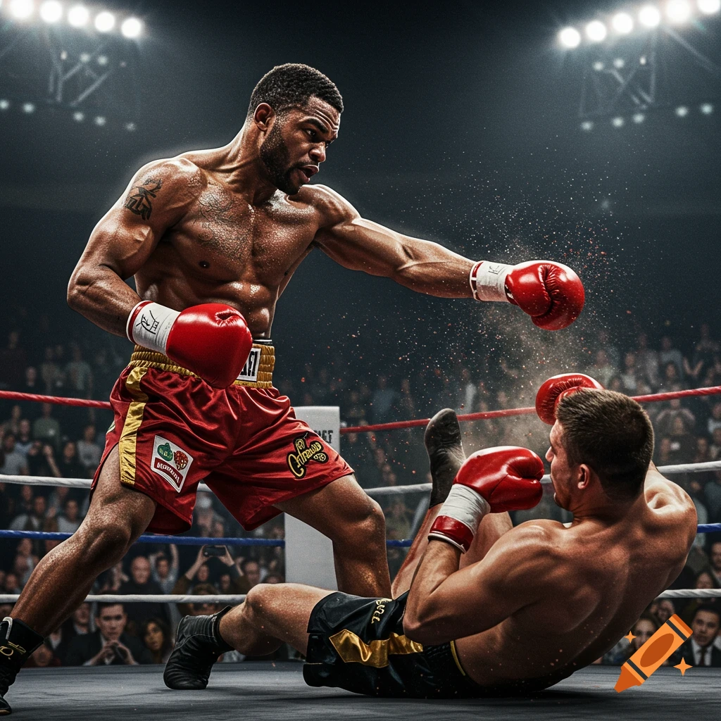 Ultra stylized illustration of two boxers fighting in a ring, one ...