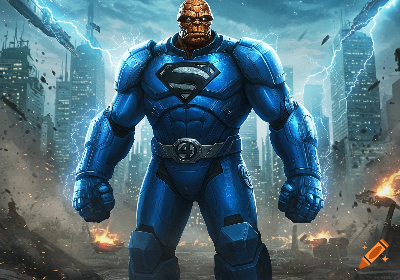 The Thing in blue superhero armor with Superman and Fantastic Four ...