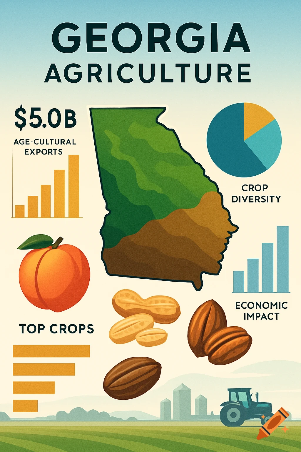 A flat illustration infographic about Georgia agriculture, featuring a ...