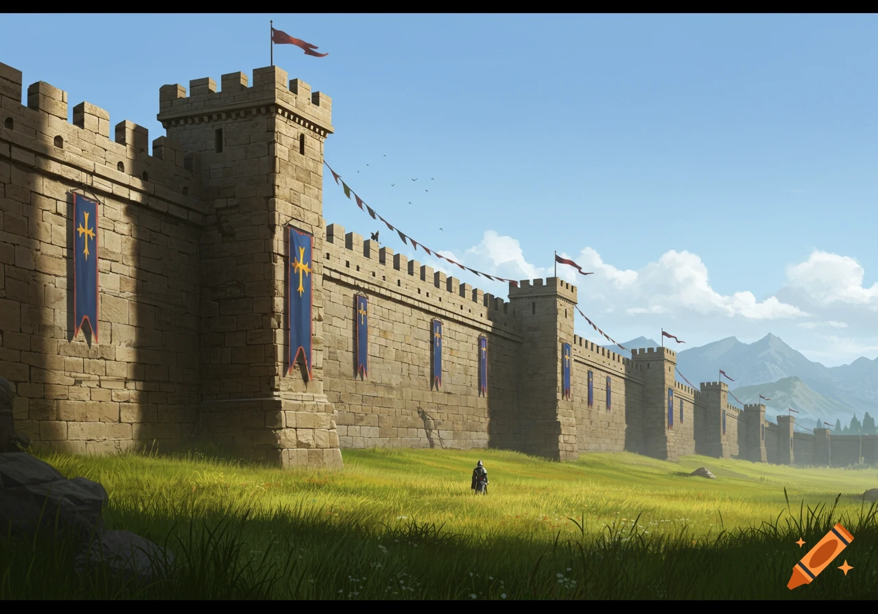 A person stands in a misty courtyard, looking up at a grand gothic ...