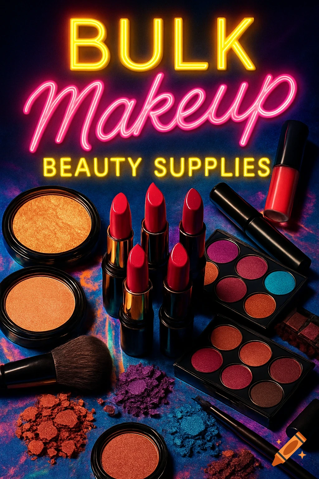 Photorealistic image of various makeup products like lipsticks ...