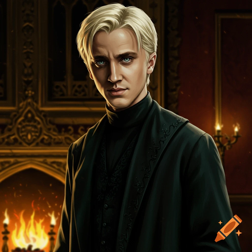 A digital painting of Draco Malfoy with blonde hair and intense blue ...