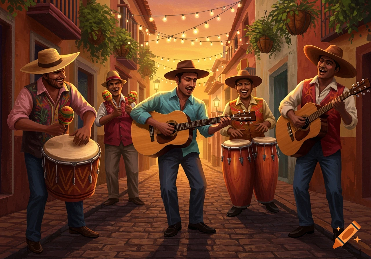 A woman in a red, feathered dress on a balcony throws fish to a ...