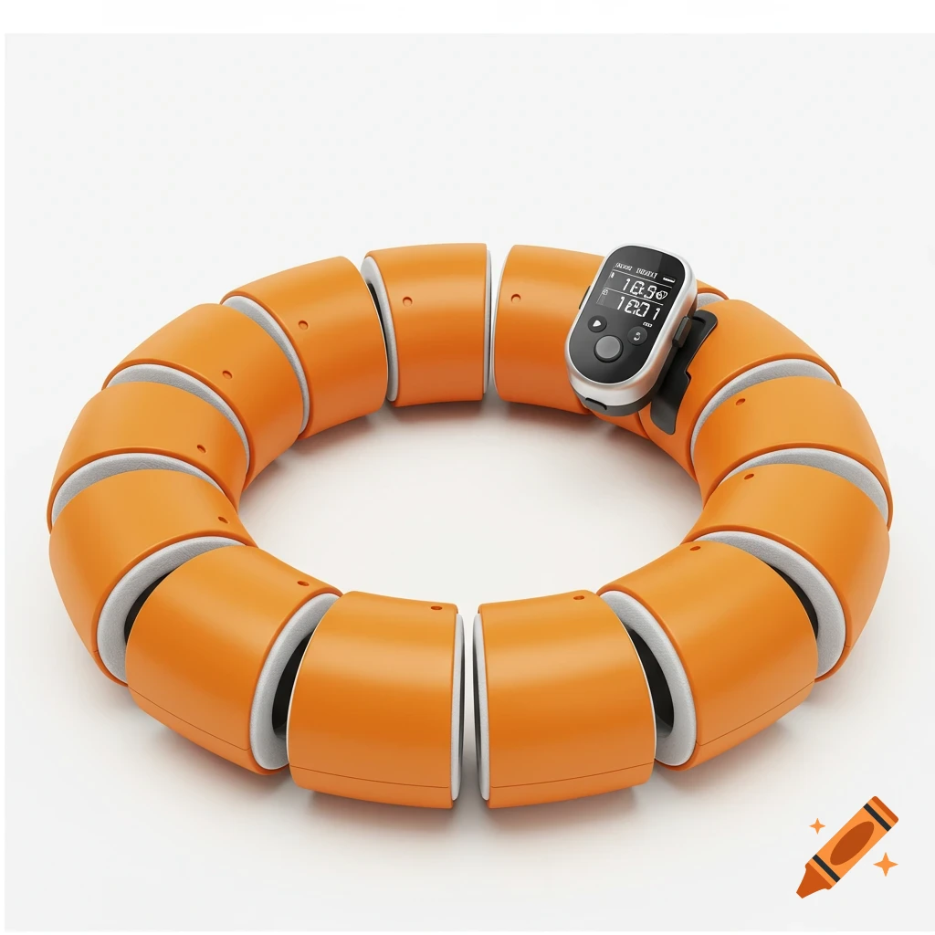 Orange weighted hula hoop with white padded segments, forming a circle ...