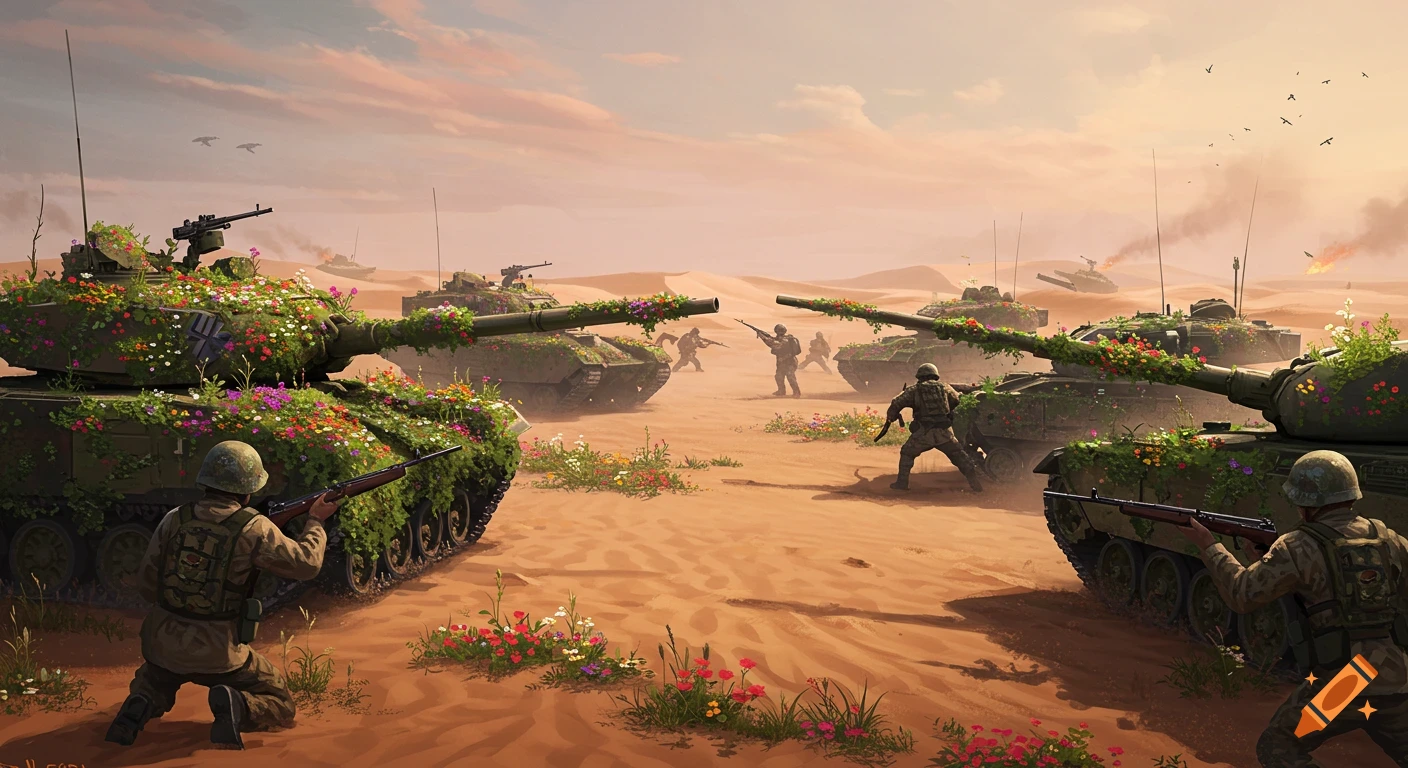 Soldiers battle a horde of zombies in a dusty desert. Text 'ZOMBIE ...