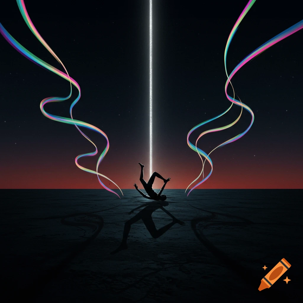 A surreal image of a silhouetted figure falling into darkness from a ...